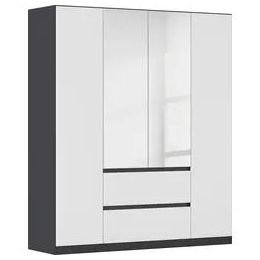 Drehtürenschrank Rauch "Kleiderschrank Schrank mit Spiegel Garderobe Garderobenschrank MAINZ" Schränke Gr. B/H/T: 181cm x 210cm x 54cm, 4 St., grau (graumetallic/alpinweiß) grifflose Front mit Spiegel, Außentüren Push-to-Open Funktion