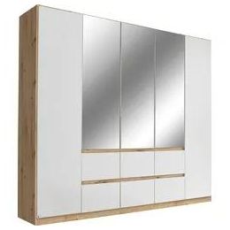 Drehtürenschrank Rauch "Kleiderschrank Schrank mit Spiegel Garderobe Garderobenschrank MAINZ" Schränke Gr. B/H/T: 226cm x 210cm x 54cm, 5 St., weiß (eiche artisan/alpinweiß) grifflose Front mit Spiegel, Außentüren Push-to-Open Funktion