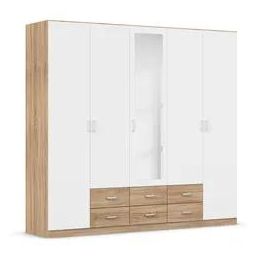 Kleiderschrank Rauch "Schrank Garderobe Wäscheschrank GAMMA in 3 Breiten" Schränke Gr. B/H/T: 226 cm x 210 cm x 54 cm, 5 St., weiß (eiche sonoma, alpinweiß) viel Stauraum mit 6 Schubladen, Spiegel TOPSELLER MADE IN GERMANY