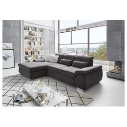 Ecksofa DIE PLANBAR "MP-IN16037 L-Form" Sofas Gr. B/H/T: 289cm x 85cm x 195cm, Chenille, Ottomane links, Sitztiefenverstellung-Kopfteilverstellung-Ausziehbettfunktion-Bettkasten, grau (anthrazit) mit Sitztiefenverstellung & Zierkissen, Federkern