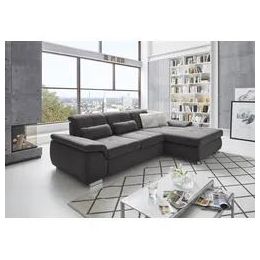 Ecksofa DIE PLANBAR "MP-IN16037 L-Form" Sofas Gr. B/H/T: 289cm x 85cm x 195cm, Chenille, Ottomane rechts, Ausführung, grau (anthrazit) mit Sitztiefenverstellung & Zierkissen, Federkern