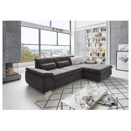 Ecksofa DIE PLANBAR "MP-IN16037 L-Form" Sofas Gr. B/H/T: 289cm x 85cm x 195cm, Chenille, Ottomane rechts, Sitztiefenverstellung-Kopfteilverstellung, grau (anthrazit) mit Sitztiefenverstellung & Zierkissen, Federkern