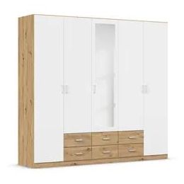 Kleiderschrank Rauch "Schrank Garderobe Wäscheschrank GAMMA in 3 Breiten" Schränke Gr. B/H/T: 226 cm x 210 cm x 54 cm, 5 St., weiß (eiche artisan, alpinweiß) viel Stauraum mit 6 Schubladen, Spiegel TOPSELLER MADE IN GERMANY