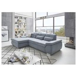 Ecksofa DIE PLANBAR "MP-IN16037 L-Form" Sofas Gr. B/H/T: 289cm x 85cm x 195cm, Chenille, Ottomane links, Ausführung, blau (ice) mit Sitztiefenverstellung & Zierkissen, Federkern