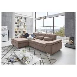 Ecksofa DIE PLANBAR "MP-IN16037 L-Form" Sofas Gr. B/H/T: 289cm x 85cm x 195cm, Chenille, Ottomane links, Ausführung, braun (mandel) mit Sitztiefenverstellung & Zierkissen, Federkern