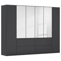 Drehtürenschrank Rauch "Kleiderschrank Schrank mit Spiegel Garderobe Garderobenschrank MAINZ" Schränke Gr. B/H/T: 271cm x 210cm x 54cm, 6 St., grau (graumetallic) grifflose Front mit Spiegel, Außentüren Push-to-Open Funktion