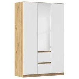 Drehtürenschrank Rauch "Kleiderschrank Schrank mit Spiegel Garderobe Garderobenschrank MAINZ" Schränke Gr. B/H/T: 136cm x 210cm x 54cm, 3 St., weiß (eiche artisan/alpinweiß) grifflose Front mit Spiegel, Außentüren Push-to-Open Funktion