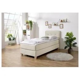 Boxspringbett Home Affaire "Fargo", beige, B:103cm L:207cm, Struktur fein (100% Polyester), Samtstoff (100% Polyester), Komplettbetten, inkl. Topper, in 3 Matratzenarten, in Samt- oder Strukturstoff