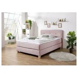 Boxspringbett Home Affaire "Fargo", lila (flieder), B:133cm L:207cm, Struktur fein (100% Polyester), Samtstoff (100% Polyester), Komplettbetten, inkl. Topper, in 3 Matratzenarten, in Samt- oder Strukturstoff