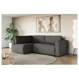 Ecksofa Inosign "Ecksofa Zacharia wahlweise mit Bettfunktion, BxTxH 250x166x86 cm" Sofas Gr. B/H/T: 250cm x 86cm x 166cm, Struktur, Ottomane beidseitig montierbar, ohne Bettfunktion und Bettkasten, grau (dunkelgrau) L-Form mit Wellenunterfederung, Recamiere beidseitig montierbar