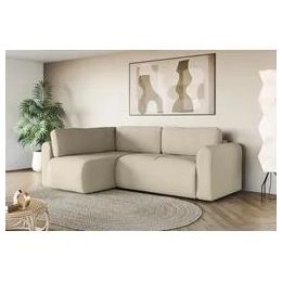 Ecksofa Inosign "Ecksofa Zacharia wahlweise mit Bettfunktion, BxTxH 250x166x86 cm" Sofas Gr. B/H/T: 250cm x 86cm x 166cm, Struktur, Ottomane beidseitig montierbar, ohne Bettfunktion und Bettkasten, beige L-Form mit Wellenunterfederung, Recamiere beidseitig montierbar