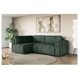 Ecksofa Inosign "Ecksofa Zacharia wahlweise mit Bettfunktion, BxTxH 250x166x86 cm" Sofas Gr. B/H/T: 250cm x 86cm x 166cm, Cord, Ottomane beidseitig montierbar, mit Bettfuntion und Bettkasten, grün (dunkelgrün) L-Form mit Wellenunterfederung, Recamiere beidseitig montierbar