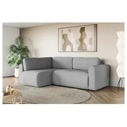 Ecksofa Inosign "Ecksofa Zacharia wahlweise mit Bettfunktion, BxTxH 250x166x86 cm" Sofas Gr. B/H/T: 250cm x 86cm x 166cm, Struktur, Ottomane beidseitig montierbar, mit Bettfuntion und Bettkasten, grau (hellgrau) L-Form mit Wellenunterfederung, Recamiere beidseitig montierbar