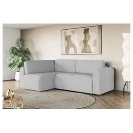 Ecksofa Inosign "Ecksofa Zacharia wahlweise mit Bettfunktion, BxTxH 250x166x86 cm" Sofas Gr. B/H/T: 250 cm x 86 cm x 166 cm, Boucle, Ottomane beidseitig montierbar, mit Bettfuntion und Bettkasten, grau (hellgrau) L-Form mit Wellenunterfederung, Recamiere beidseitig montierbar