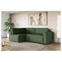 Ecksofa Inosign "Ecksofa Zacharia wahlweise mit Bettfunktion, BxTxH 250x166x86 cm" Sofas Gr. B/H/T: 250cm x 86cm x 166cm, Struktur, Ottomane beidseitig montierbar, ohne Bettfunktion und Bettkasten, grün (dunkelgrün) L-Form mit Wellenunterfederung, Recamiere beidseitig montierbar