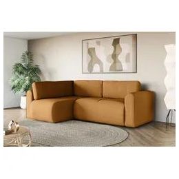 Ecksofa Inosign "Ecksofa Zacharia wahlweise mit Bettfunktion, BxTxH 250x166x86 cm" Sofas Gr. B/H/T: 250cm x 86cm x 166cm, Struktur, Ottomane beidseitig montierbar, mit Bettfuntion und Bettkasten, gelb L-Form mit Wellenunterfederung, Recamiere beidseitig montierbar