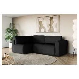 Ecksofa Inosign "Ecksofa Zacharia wahlweise mit Bettfunktion, BxTxH 250x166x86 cm" Sofas Gr. B/H/T: 250cm x 86cm x 166cm, Boucle, Ottomane beidseitig montierbar, mit Bettfuntion und Bettkasten, schwarz L-Form mit Wellenunterfederung, Recamiere beidseitig montierbar