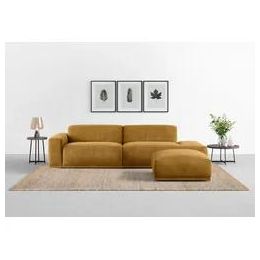 Big-Sofa Trendmanufaktur "Braga, mit hochwertigem Kaltschaum, Megasofa, in Cord erhältlich" Sofas Gr. B/H/T: 277 cm x 72 cm x 107 cm, Breitcord RIBBON, Recamiere rechts, gelb (mustard) modernes Big-Sofa, Couch mit hohem Sitzkomfort, 27772107 cm (BHT)