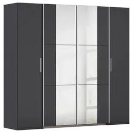 Schwebetürenschrank Rauch "Kleiderschrank Drehtürenschrank Schrank Garderobe KRONACH TOPSELLER" Schränke Gr. B/H/T: 225 cm x 210 cm x 59 cm, 4 St., grau (graumetallic) mit Dreh- und Schwebetüren Spiegel, viele Böden MADE IN GERMANY