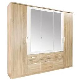 Kleiderschrank Rauch "Drehtürenschrank Schrank Garderobe BURANO" Schränke Gr. B/H/T: 226 cm x 212 cm x 58 cm, 5 St., weiß (eiche sonoma, alpinweiß) mit Schubladen und Spiegelumrandung in Farbabsetzung MADE IN GERMANY