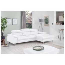 Ecksofa COTTA "Komaris L-Form" Sofas Gr. B/H/T: 244cm x 72cm x 166cm, Kunstleder SOFTLUX, Recamiere rechts, ohne Bettfunktion-ohne Bettkasten-ohne RGB-LED-Beleuchtung, weiß mit Kopfteilverstellung, wahlweise Bettfunktion,Stauraum & Beleuchtung