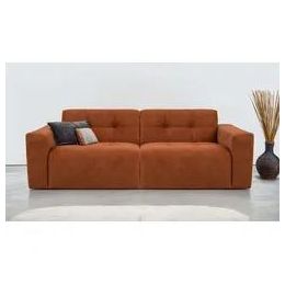 3-Sitzer Inosign "Tapley" Sofas Gr. B/H/T: 220 cm x 73 cm x 93 cm, Samt, braun (cognac) Breite 220 cm, in Lederoptik oder Struktur, mit Knopfsteppung