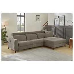 Jockenhöfer Ecksofa JOCKENHÖFER GRUPPE "Monaco L-Form mit elektromotorischer Relaxfunktion und" Sofas Gr. B/T: 300cm x 105cm, Struktur flausch, Ottomane beidseitig montierbar, braun (hellbraun) induktiver Lademöglichkeit + USB-A Ladeport, verstellbare Kopfstützen