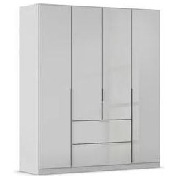 Drehtürenschrank Rauch "Kleiderschrank Kleiderschränke Schrank Garderobe AGORDO mit Glasfront" Schränke Gr. B/H/T: 181cm x 210cm x 54cm, 4 St., grau (seidengrau/glas seidengrau) mit Außenschubkästen, in 6 Breiten und 2 Höhen MADE IN GERMANY