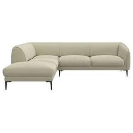 Ecksofa FLEXLUX "Belle Designsofa, L-Form, B/T 268/209 cm" Sofas Gr. B/H/T: 268cm x 74cm x 209cm, Chenille, lange Ottomane links, beige (sandy beige) Skandinavisches Design, In hochwertiger Verarbeitung