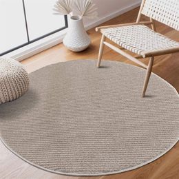 Teppich Carpet City "Friseé-Teppich FANCY900" Teppiche Gr. Ø 160 cm 1 St., 12 mm, beige Kurzflor, Einfarbig, 3D-Optik, Streifen Look