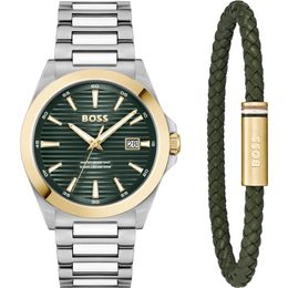 Quarzuhr BOSS "STRIKE" Armbanduhren silberfarben Damen Armbanduhr, Herrenuhr, Edelstahlarmband, ideal auch als Geschenk