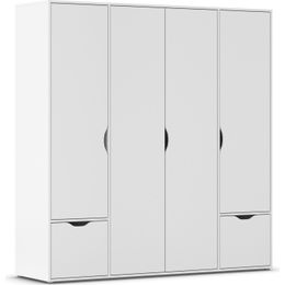 Drehtürenschrank Rauch "Kleiderschrank Schrank Garderobe Wäscheschrank NARAI mit Schubladen" Schränke Gr. B/H/T: 187 cm x 194 cm x 53 cm, 4 St., weiß (alpinweiß) Griffausfräsungen für eine grifflose Optik TOPSELLER MADE IN GERMANY