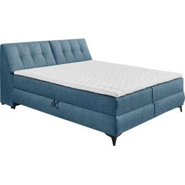 Boxbett ED EXCITING DESIGN "Atlantis", blau, B:165cm L:240cm, 100% Polyester, Komplettbetten, mit Bettkasten und Stauraum im Kopfteil