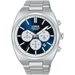 Chronograph Lorus "Sports" Armbanduhren silberfarben (silberfarben-blau) Herren Quarzuhr, Armbanduhr, Herrenuhr, Edelstahlarmband, Tag, Stoppfunktion