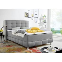 Boxbett Inosign "Vaasa", grau, B:154cm L:210cm, Komplettbetten, inkl. Bettkasten & Topper, XXL-Ausführung, Überlänge 220 cm