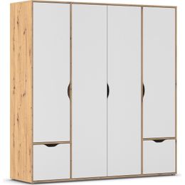 Drehtürenschrank Rauch "Kleiderschrank Schrank Garderobe Wäscheschrank NARAI mit Schubladen" Schränke Gr. B/H/T: 187 cm x 194 cm x 53 cm, 4 St., weiß (eiche artisan, alpinweiß) Griffausfräsungen für eine grifflose Optik TOPSELLER MADE IN GERMANY