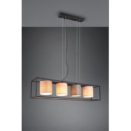 Pendelleuchte Trio LEUCHTEN "ROSS, Hängelampe 4-flammig Küche Wohnzimmer exkl 4xE27 max 25W" Lampen Gr. 4 flammig, H: 150,0cm,, schwarz matt mehrfarbig Hängeleuchte höhenverstellbar max 150cm mit Stoffschirmen in 4 Farben