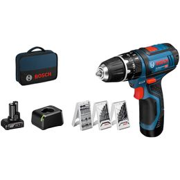 Bosch Professional Akku-Schlagbohrschrauber "GSB 12V-15" Bohrmaschinen inkl. 2 Akkus, Ladegerät und Zubehör blau (blau, schwarz)