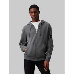 Sweatshirt Calvin Klein Jeans "BADGE ZIP THROUGH HOODIE" Gr. L, grau (endless grey) Herren Sweatshirts mit Logopatch