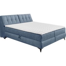 Boxbett ED EXCITING DESIGN "Atlantis", blau, B:185cm L:240cm, 100% Polyester, Komplettbetten, mit Bettkasten und Stauraum im Kopfteil