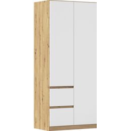 Drehtürenschrank Rauch "Kleiderschrank Schrank Garderobe Garderobenschrank MAINZ" Schränke Gr. B/H/T: 91 cm x 210 cm x 54 cm, 2 St., weiß (eiche artisan, alpinweiß) grifflose Front, Außentüren mit Push-to-Open Funktion MADE IN GERMANY