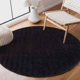 Teppich Carpet City "Friseé-Teppich FANCY805" Teppiche Gr. Ø 200 cm 1 St., 12 mm, schwarz Kurzflor, Einfarbig, 3D-Optik, Zickzack Look