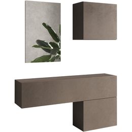 Garderoben-Set Inosign "INFINITY, 4tlg. Breite 138 cm, Höhe variabel, moderne Garderobe" Kastenmöbel-Sets Gr. B/H/T: 138cm x 190cm x 30cm, braun (bronzo) (Hängeschrank, Hängewürfel, Würfel-Element, Spiegel) ideal Diele, Flur