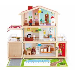 Puppenhaus HAPE "Puppen-Villa", bunt, Puppenhäuser, KinderB:81cm H:73cm T:29cm, Holz, inkl. Puppenmöbel, B:81cm H:73cm T:29cm