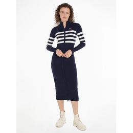 Sweatkleid Tommy Jeans "TJW STRIPE MIDI SWEATER DRESS" Gr. XS (34), N-Gr, blau (dark night navy) Damen Kleider mit Streifendesign