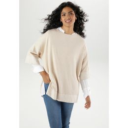 Strickpullover Aniston SELECTED Gr. 1 (34/36/38), beige (beige meliert, offwhite) Damen Pullover im lässigen Poncho-Style - NEUE KOLLEKTION