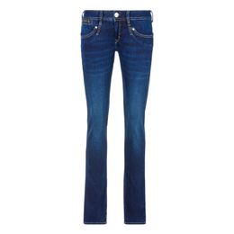 Slim-fit-Jeans Herrlicher "Piper Slim Organic Denim" Gr. 28, Länge 30, blau (schwarz) Damen Jeans mit Logoknöpfen an den Gesäßtaschen