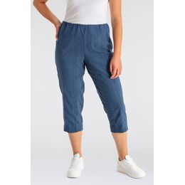 Caprihose KjBRAND "Susie Capri Wash & Go", Damen, Gr. 56, N-Gr, blau (indigo, blau), Web, Obermaterial: 47% Baumwolle, 45% Polyester, 6% Viskose, 2% Elasthan, casual, gerade 3/4-Länge, Hosen, bügelfrei