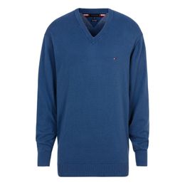 Tommy Hilfiger Big & Tall Strickpullover TOMMY HILFIGER BIG & TALL "BT-PIMA ORG CTN CASHMERE VNCK-B" Gr. XXL, blau (aegean sea) Herren Pullover in Großen Größen, mit Logostickerei auf Brusthöhe