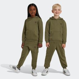 Trainingsanzug adidas originals "HOODIE FZ CARGO" Gr. 104, grün (olive strata) Kinder Sportanzüge